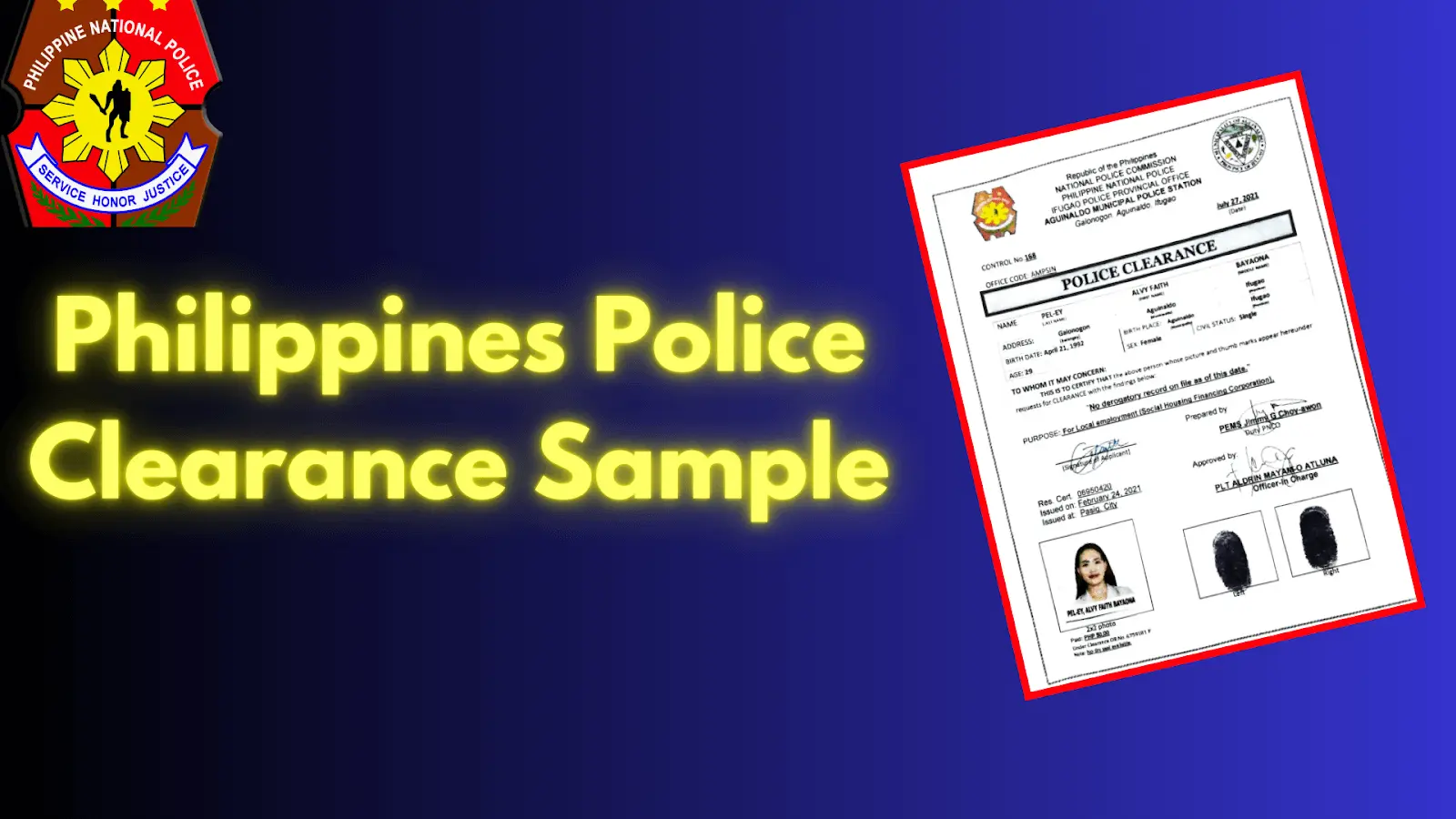Police Clearance Sample of Philippines
